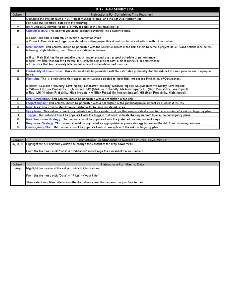 CDC UP Risk Management Log Template | PDF