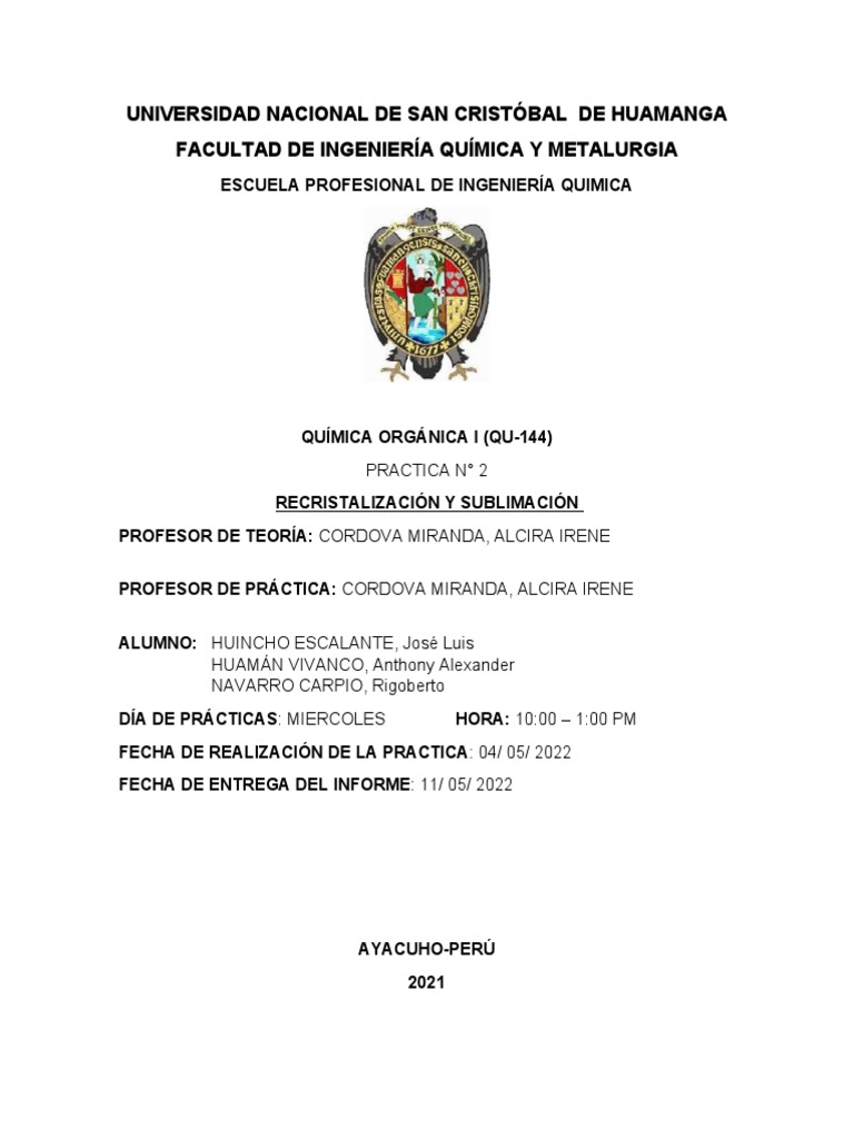 Informe de La Practica 2 | PDF | Cristalización | Química