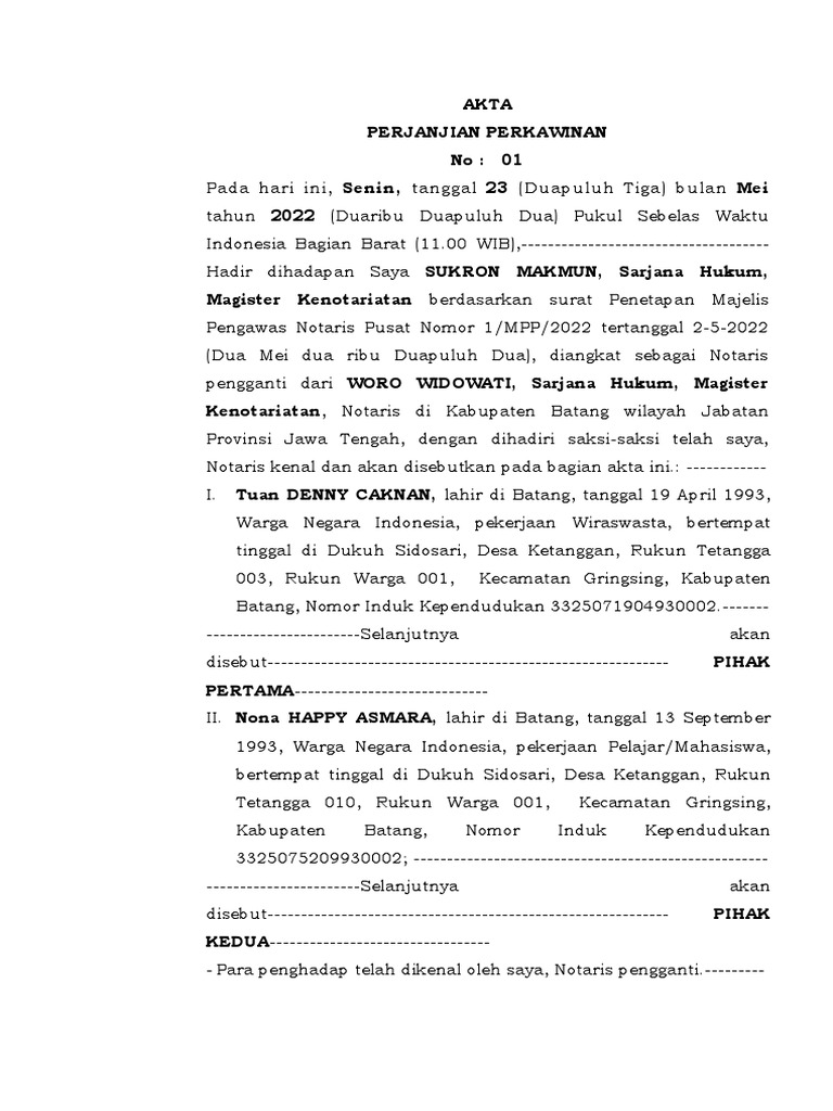 Akta Perjanjian Perkawinan | PDF