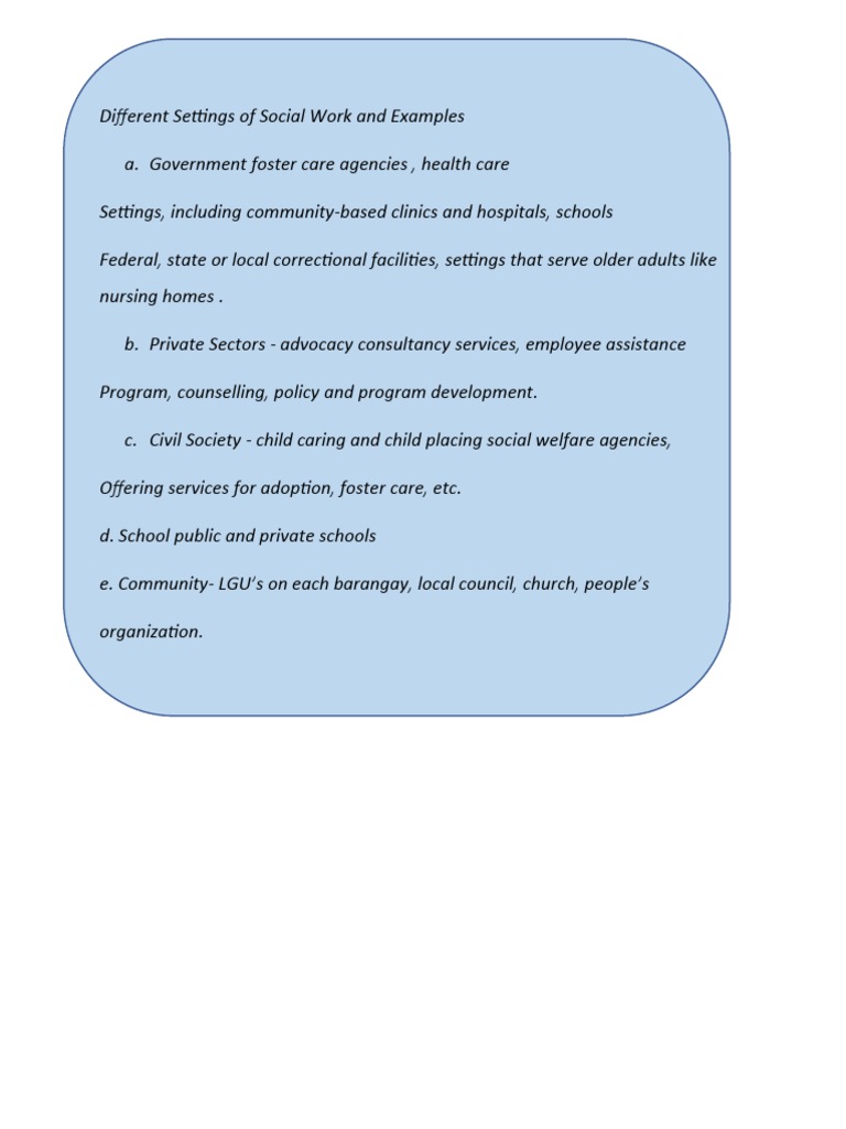 Settings of Social Workers | PDF