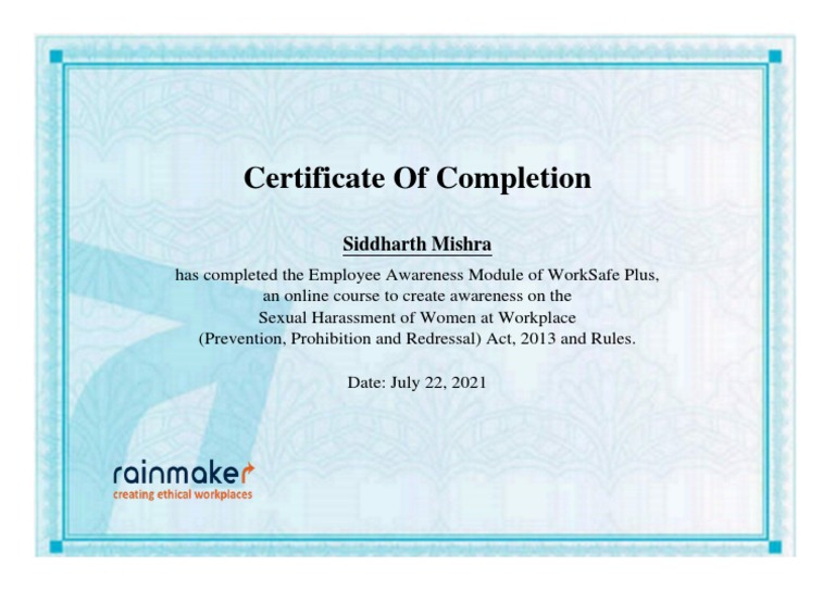 POSH Completion Certificate | PDF | Career & Growth | Business