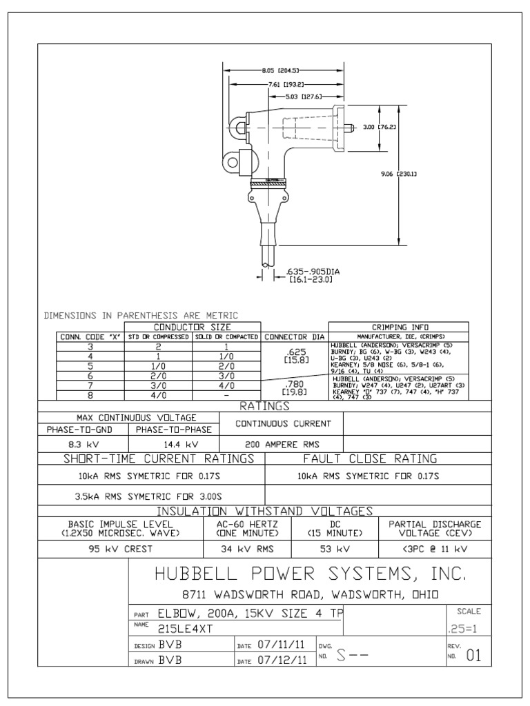 15kv 200a Loadbreak Elbow 215le4xt Con. Diameter 0.625-0.780 Inches | PDF
