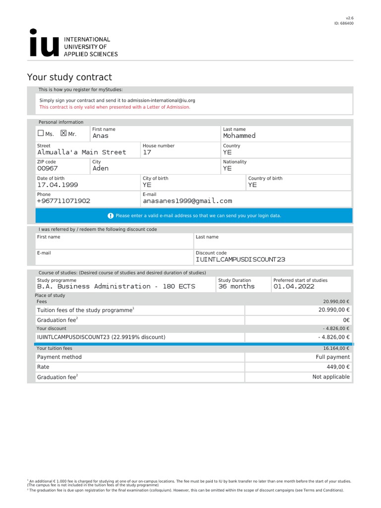 IU Contract 686400 | PDF | Fee | Payments
