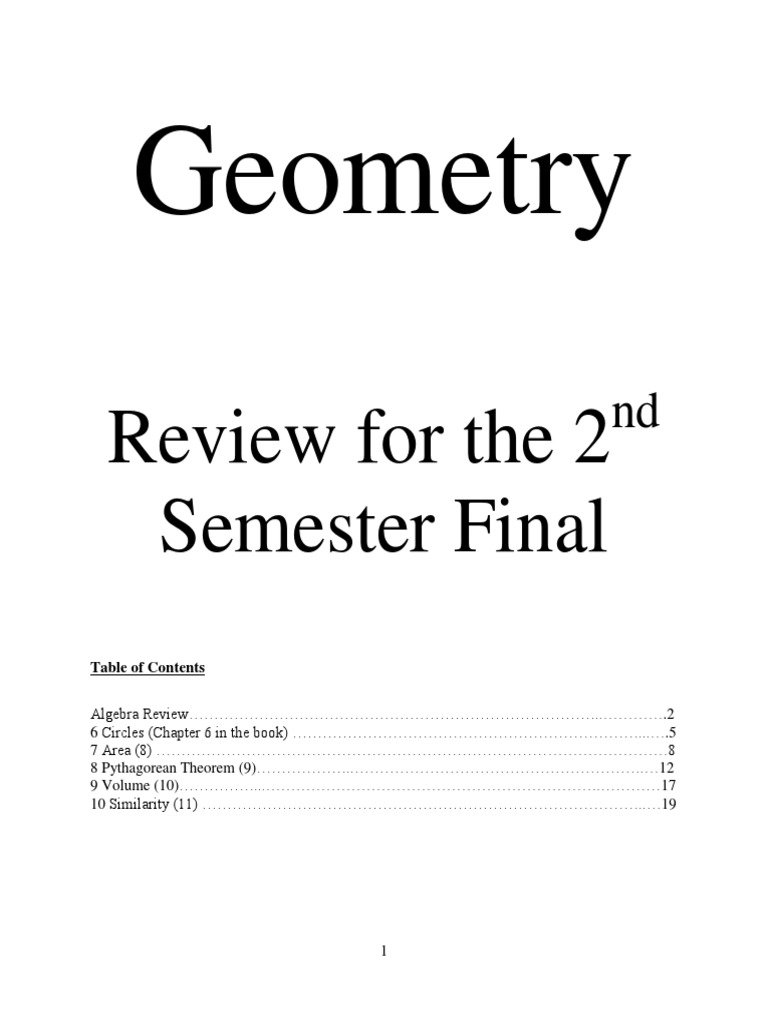 Geometry 2nd Semester Final Review | PDF | Area | Circle
