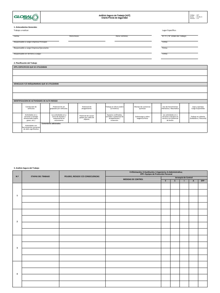 Análisis Seguro de Trabajo (AST) | PDF