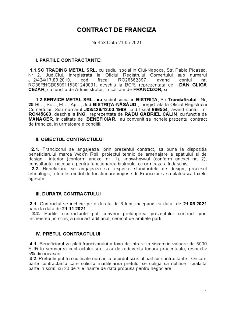 Contract Franciza COMPLETAT | PDF