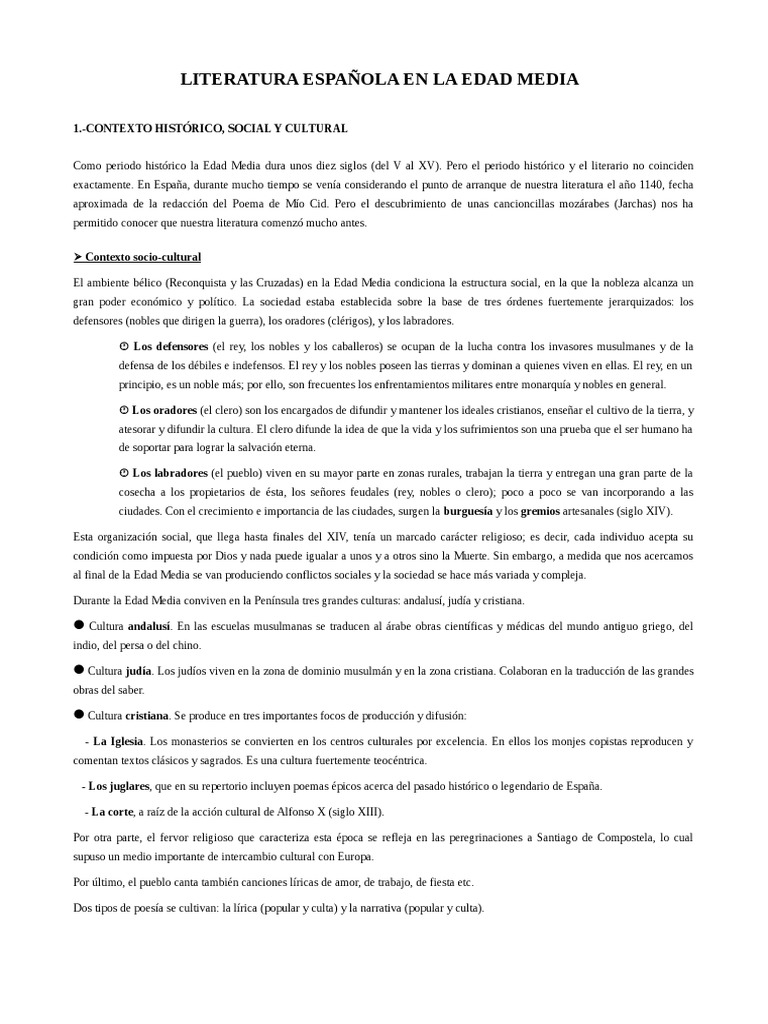 Literatura Española en La Edad Media | PDF | Poesía | Edades medias