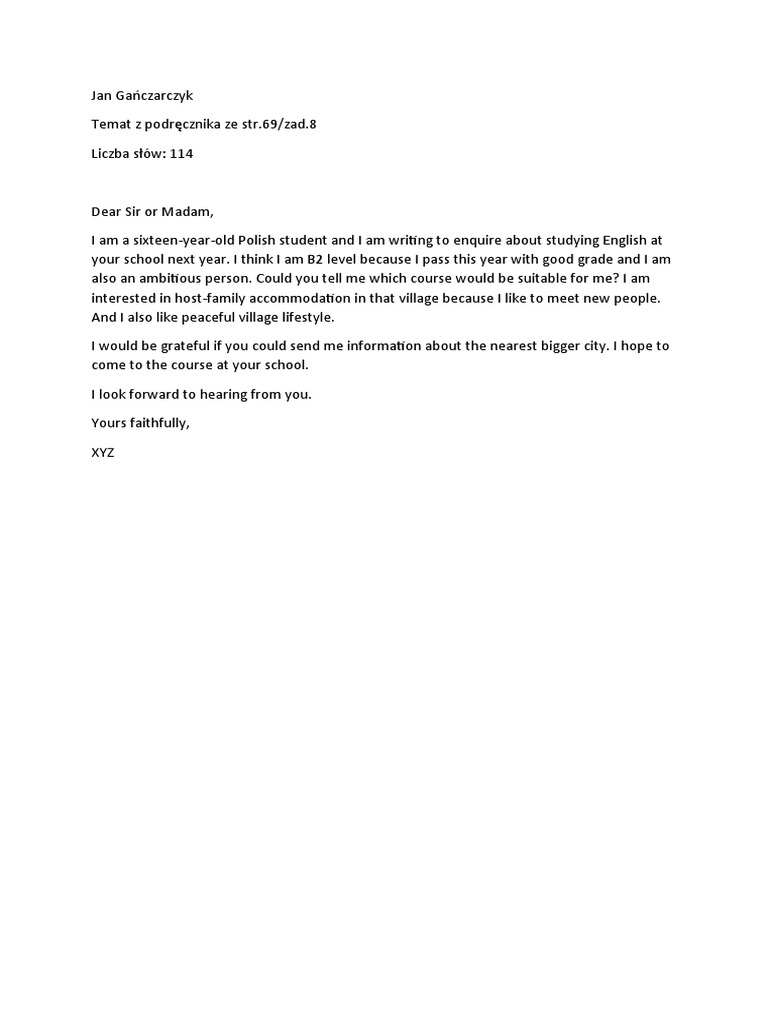 List Oficjalny Na Angielski | PDF