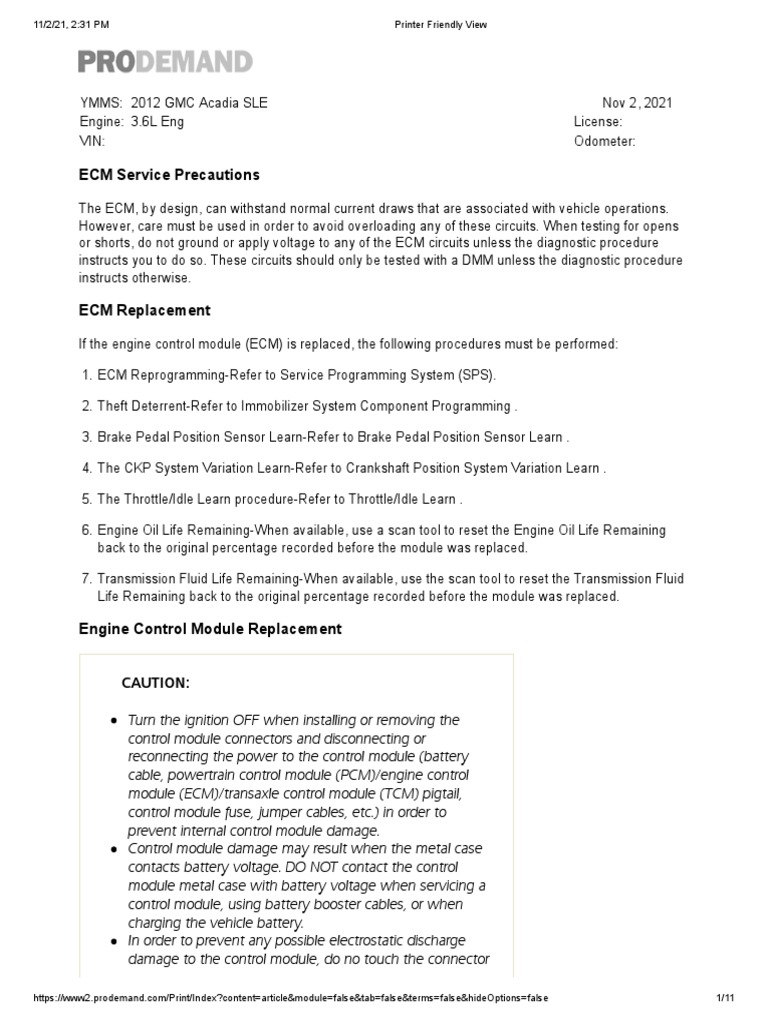 GMC Acadia ECM Replacement Guide | PDF | Electrical Connector ...