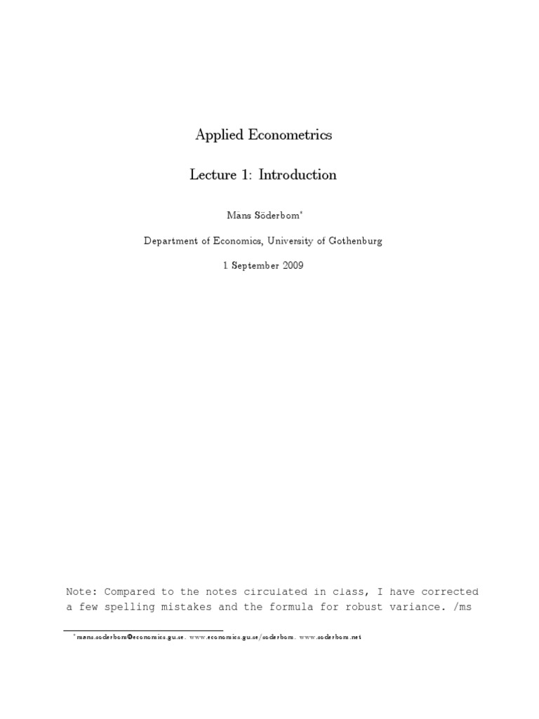 Applied Econometrics Lecture 1: Introduction | PDF | Ordinary Least Squares | Endogeneity ...