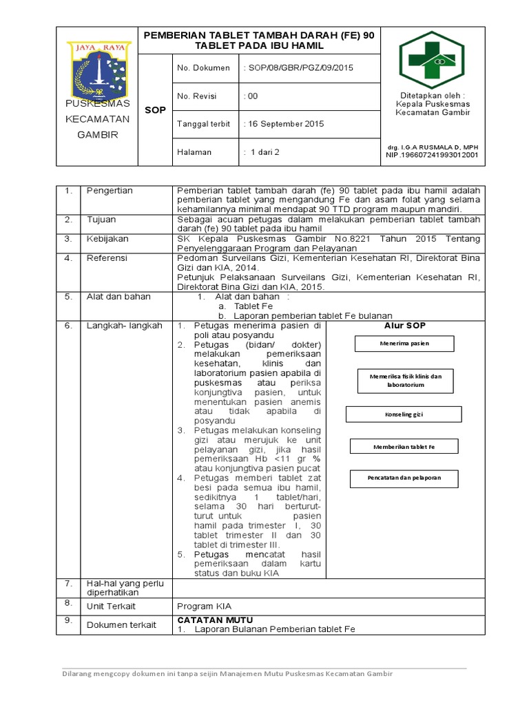 SOP Pemberian Tablet Fe Pada Ibu Hamil | PDF