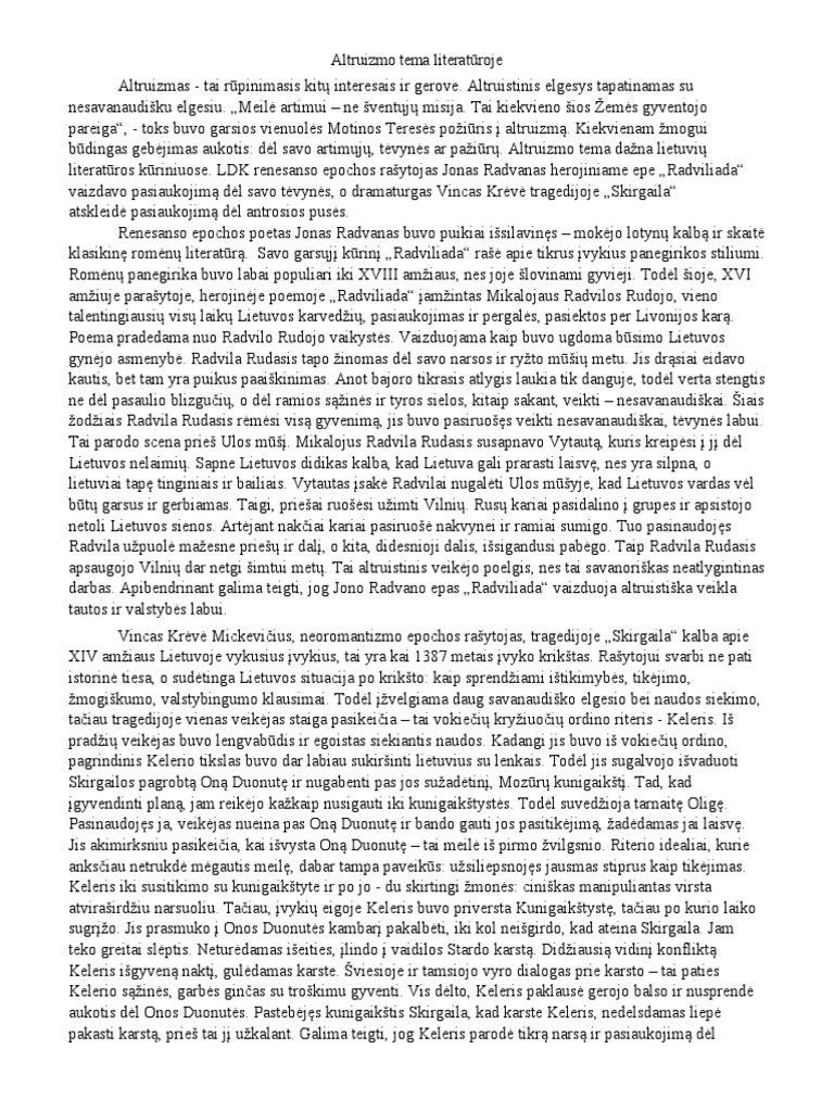 Altruizmo Tema Literatūroje | PDF