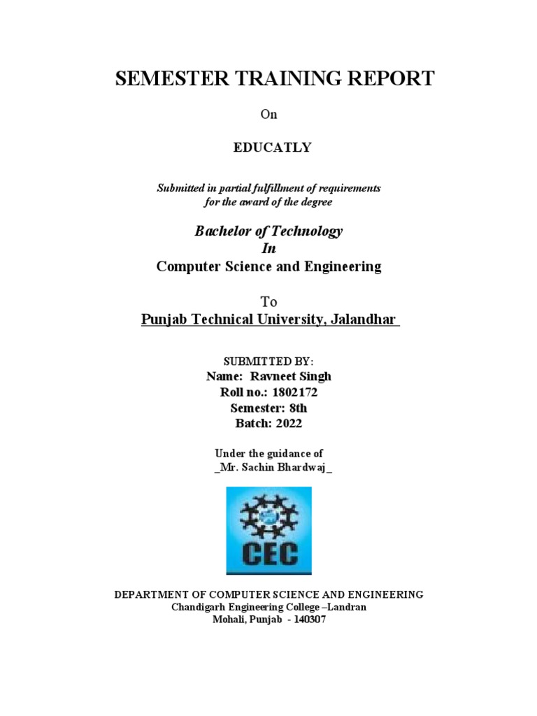 RavneetSingh - SEMESTER TRAINING REPORT | Download Free PDF | Academic ...