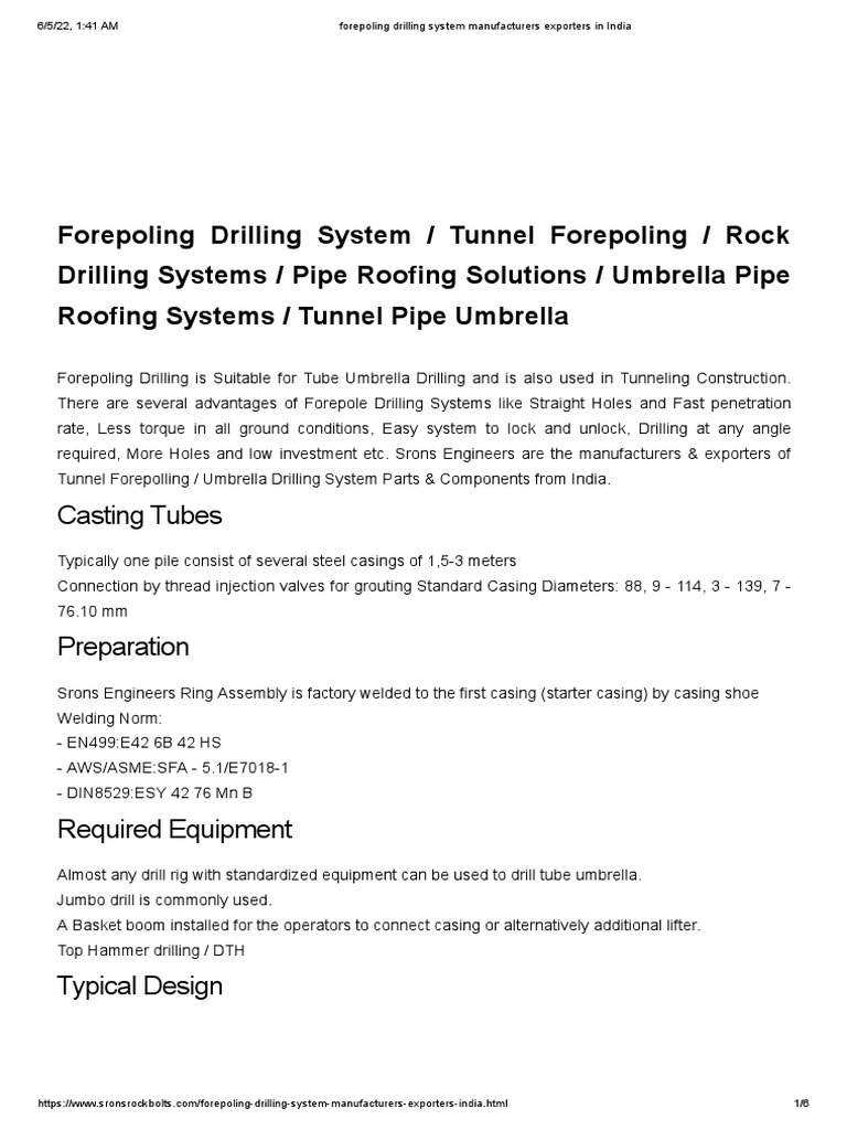 Forepoling Drilling System Manufacturers Exporters in India | PDF ...