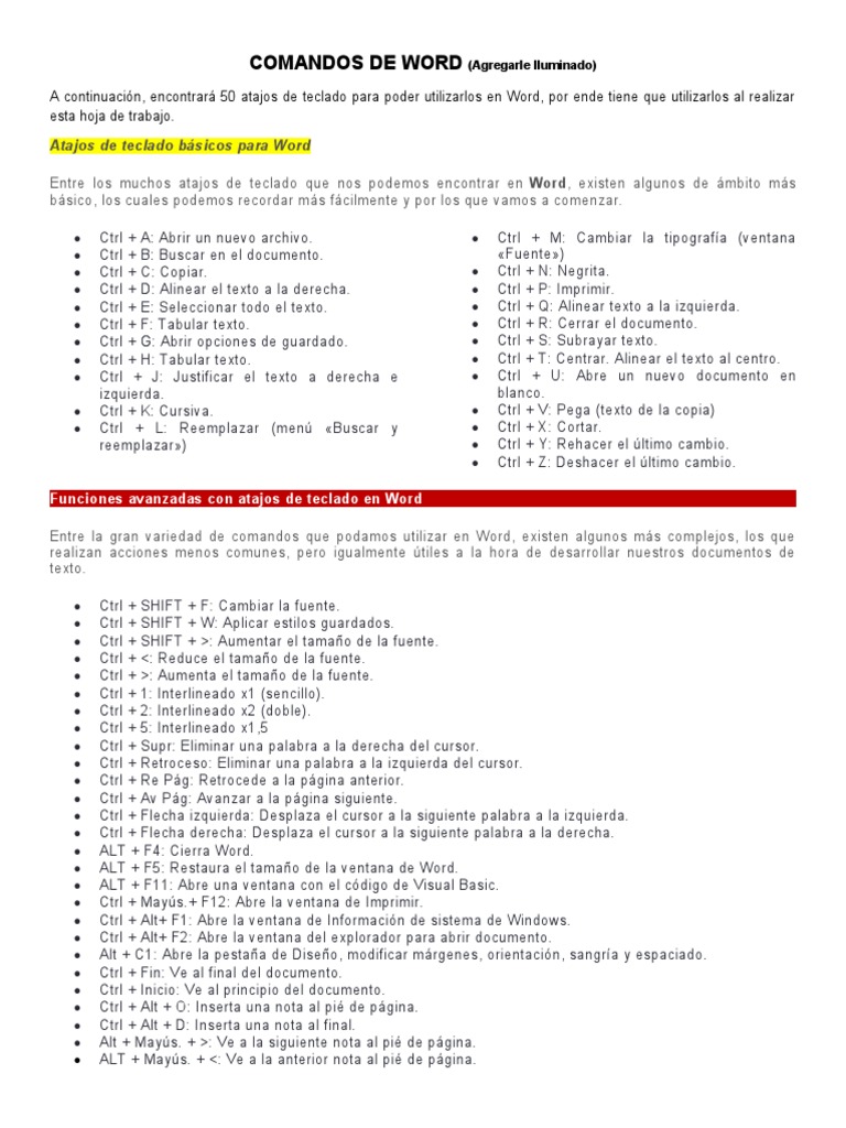 Comandos de Word | PDF | Microsoft Word | Ventana (informática)