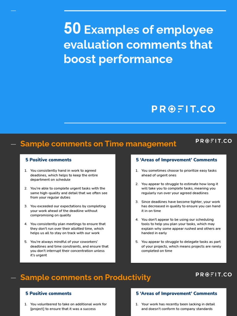 50 Examples of Employee Evaluation Comments That Boost Performance ...