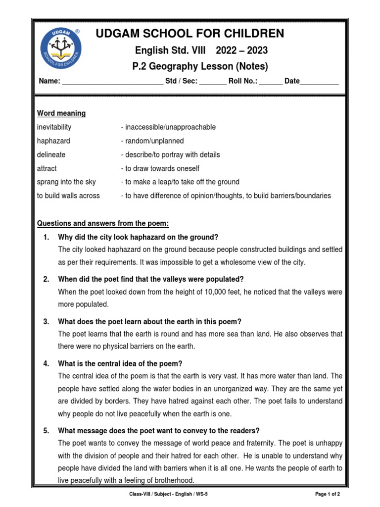 P 2 Geography Lesson CW | PDF