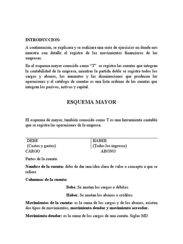 Esquema Mayor en Contabilidad T | PDF | Contabilidad | Dinero
