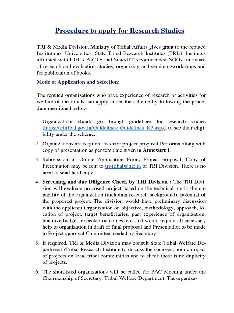 Procedure To Apply For Research Studies: Mode of Application and ...