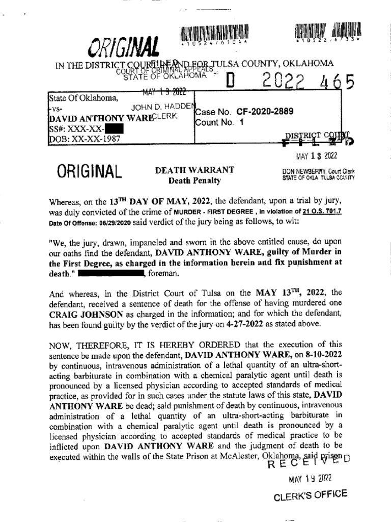 David Ware Death Warrant | PDF
