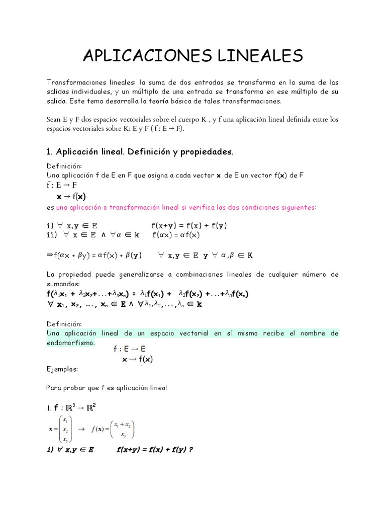 Aplicaciones Lineales | PDF | Mapa lineal | Espacio vectorial