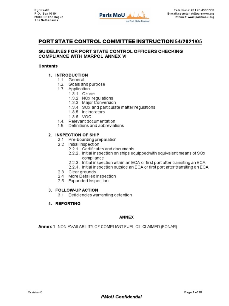 PSC - Guidelines On MARPOL Annex VI 2021-05 | PDF | Pollution