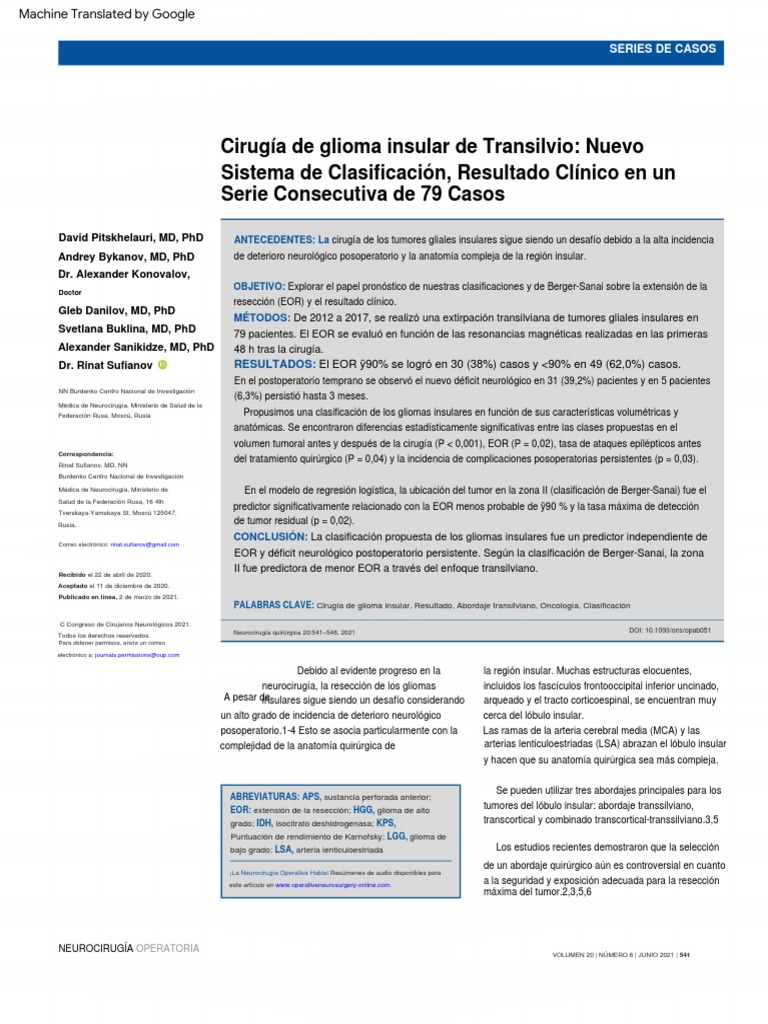 Transsylvian Insular Glioma Surgery New ES | PDF | Glioma | Neurocirugía