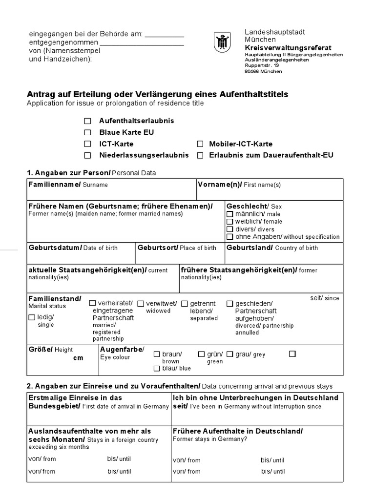 Antrag Auf Erteilung Oder Verlängerung Eines Aufenthaltstitels | PDF