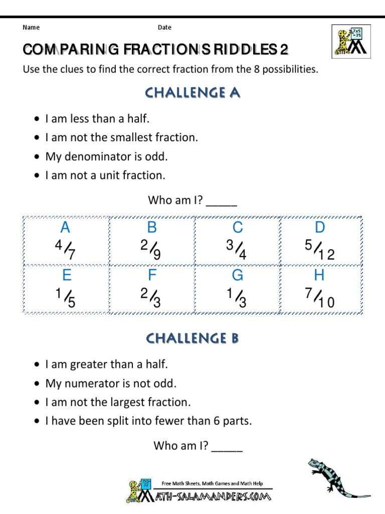 Comparing Fractions Riddles and Answers | PDF