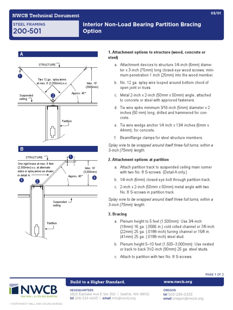 Interior Non-Load Bearing Partition Bracing Option: NWCB Technical ...