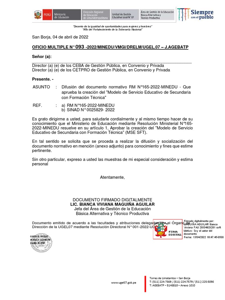 OFICIO MULTIPLE N° 093-2022 ETP-EBA-EBR - Difusión RM 165_2022_MINEDU ... OFICIO MULTIPLE N° 093-2022 ETP-EBA-EBR - Difusión RM 165_2022_MINEDU ...