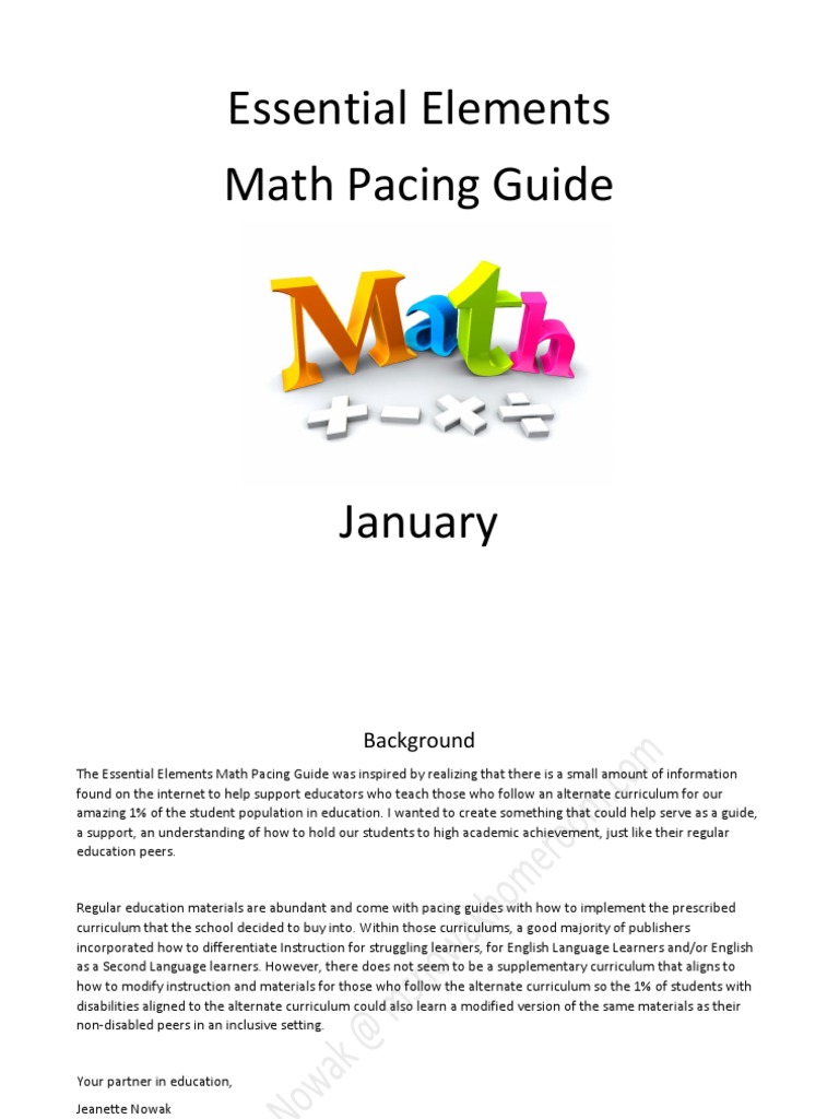 Essential Elements Math Pacing Guide January | PDF | Equations ...
