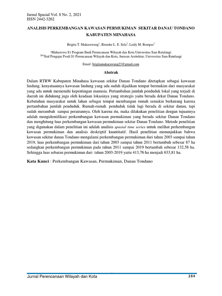 Perkembangan Kawasan Permukiman Sekitar Danau Tondano | PDF