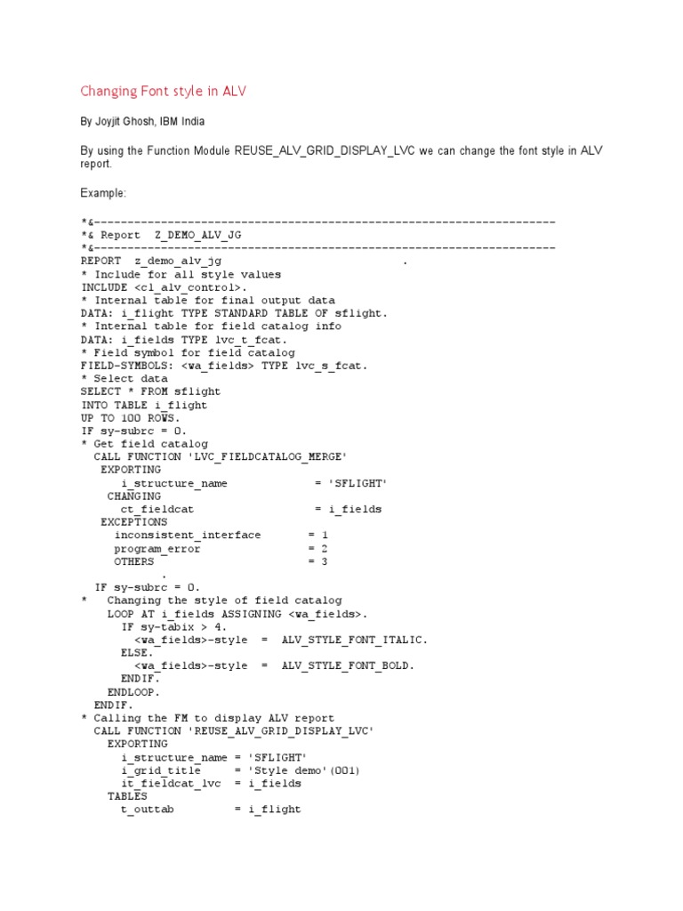 Changing Font Style in ALV | PDF