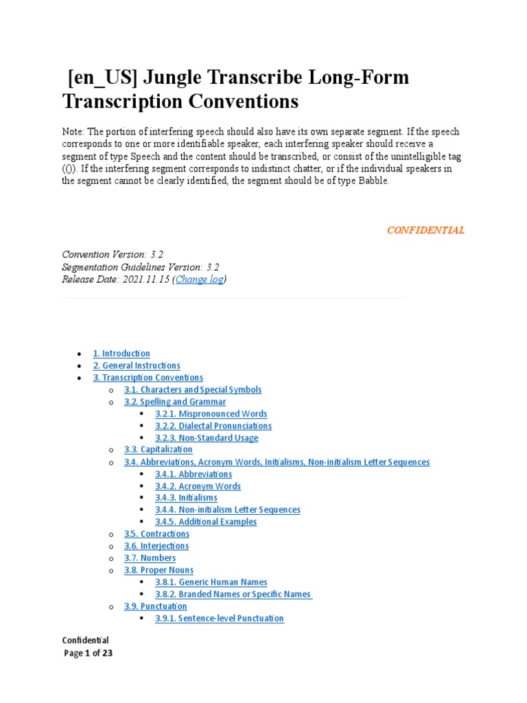 En - US - Jungle Transcribe Long Form Transcription Conventions | PDF ...