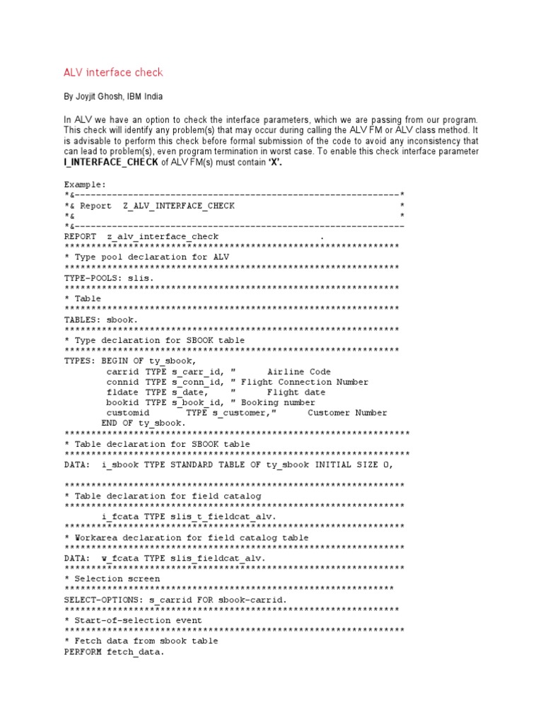 I - INTERFACE - CHECK of ALV FM(S) Must Contain X' | PDF | Parameter (Computer Programming ...