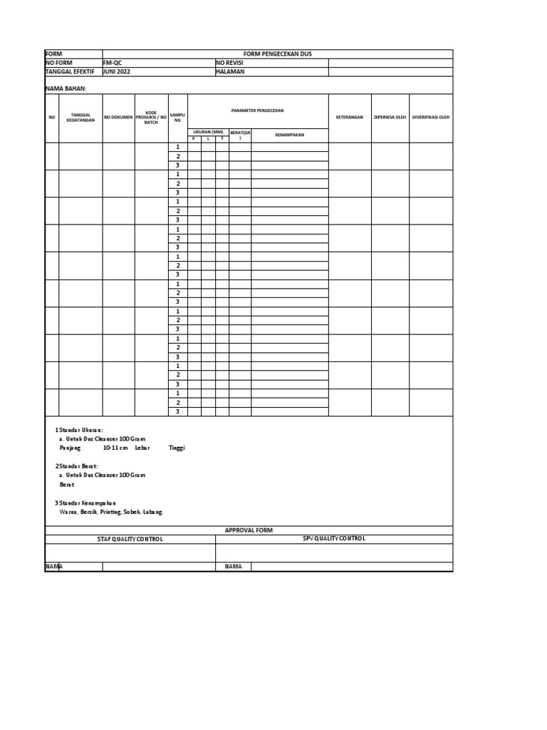 Form QC Produk Kosmetik | PDF