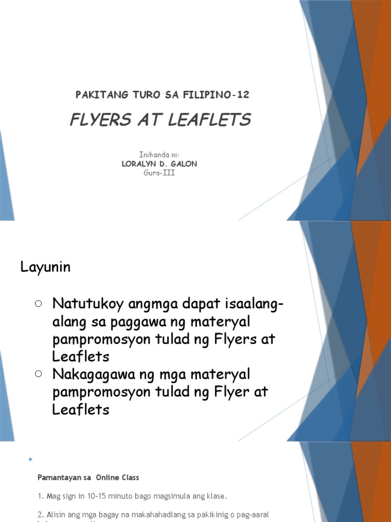 Flyers at Leaflets: Pakitang Turo Sa Filipino-12 | PDF