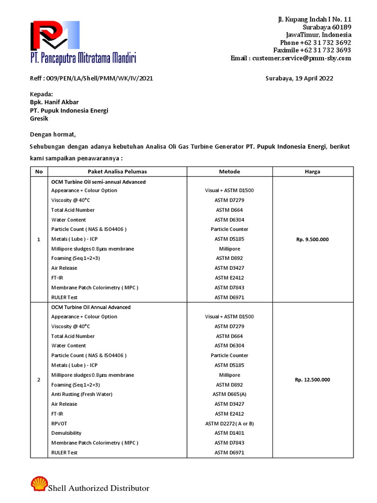 PIE Jasa Analisa Oli Turbine Semi Annual & Annual | PDF | Gases | Soft ...