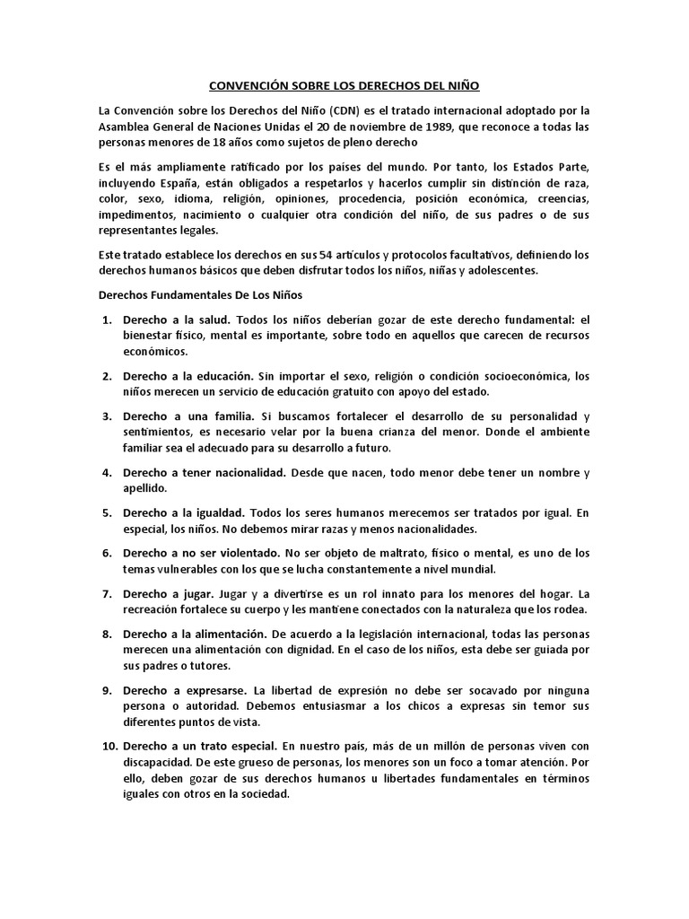 Convención Sobre Los Derechos Del Niño | PDF | Derechos de los niños ...