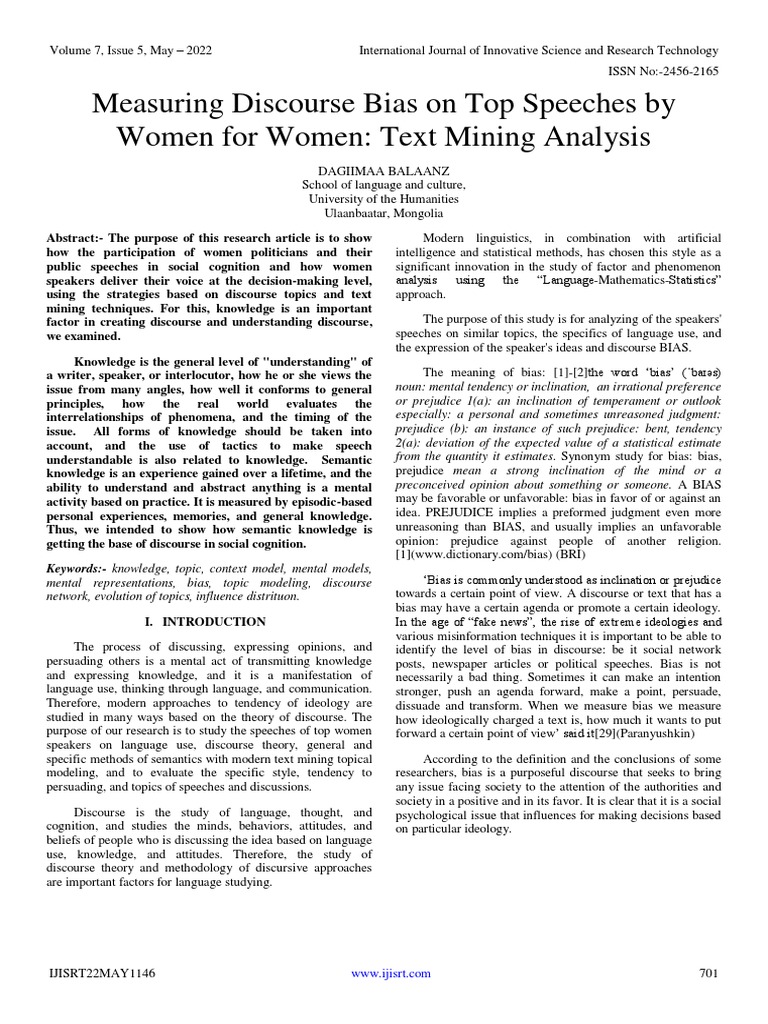 Measuring Discourse Bias On Top Speeches by Women For Women Text Mining Analysis | PDF ...