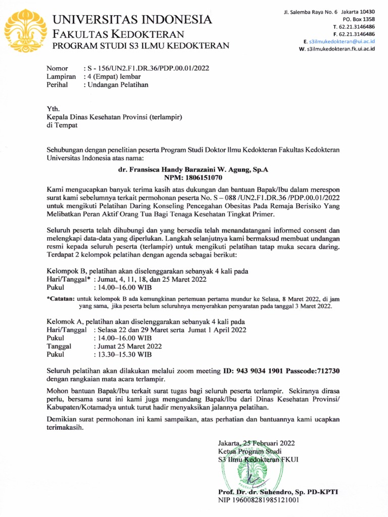 Undangan Pelatihan - Dr. Fransisca | PDF