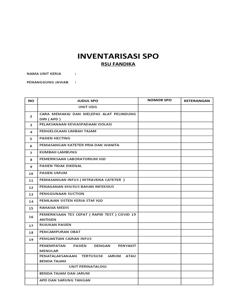 Form Inventarisasi Spo | PDF