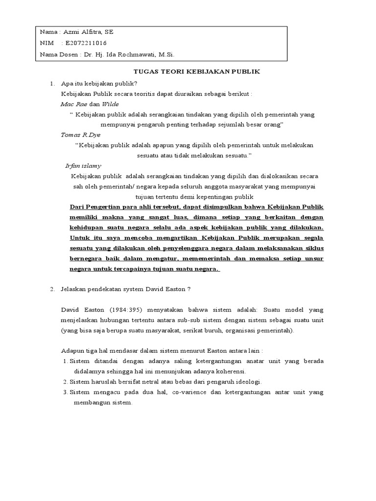 Tugas UAS Teori Kebijakan Publik | PDF | Ilmu Sosial