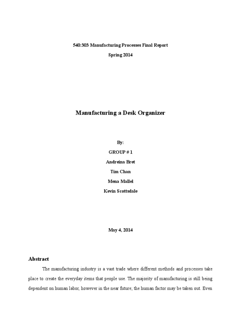 Manufacturing Process Final Report . | PDF | Machining | Drilling