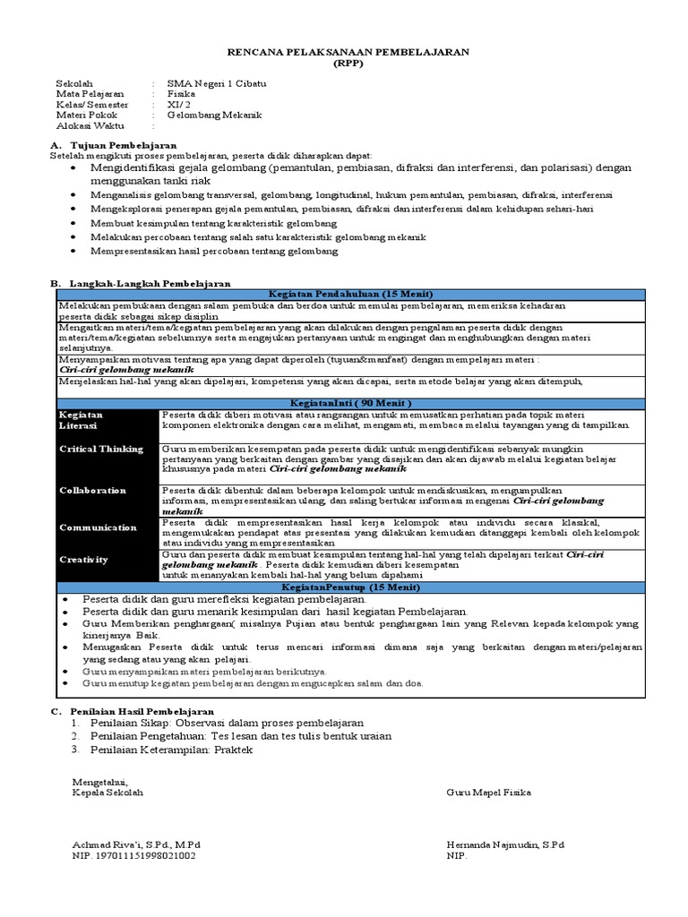 RPP Fisika XI: Gelombang Mekanik | PDF