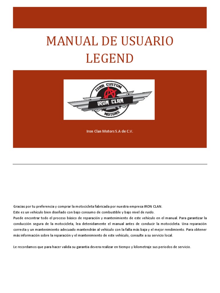 Manual Legend Español 1 | Descargar gratis PDF | Motocicleta | Neumático
