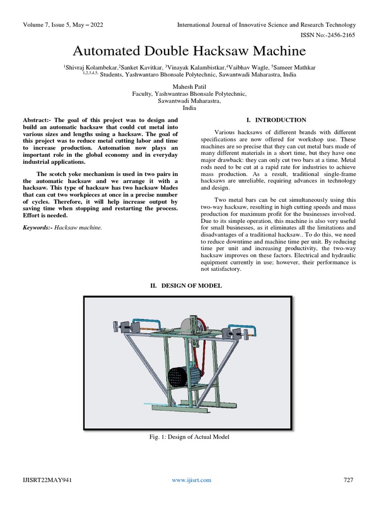 Automated Double Hacksaw Machine Design | PDF | Belt (Mechanical ...