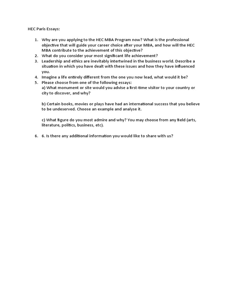 HEC Paris Essays | PDF HEC Paris Essays | PDF