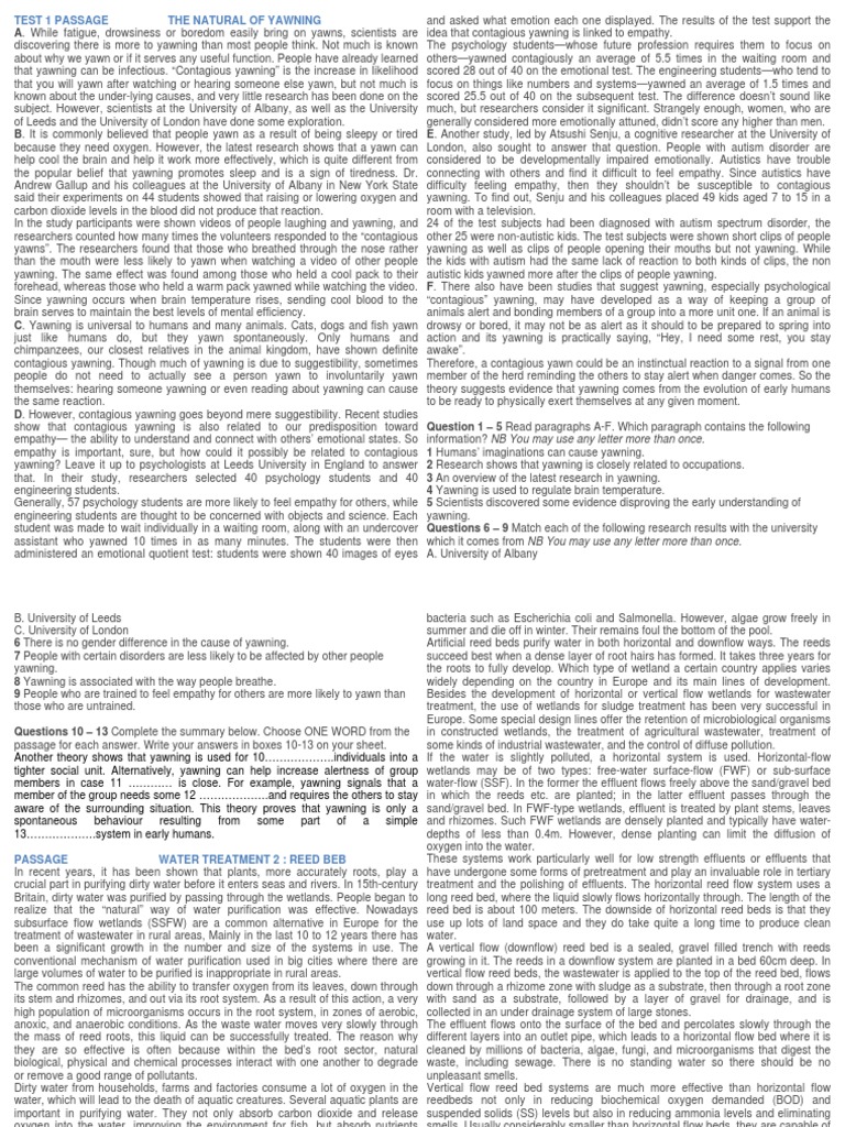 TEST 1 The Natural of Yawning | PDF | Telegraphy